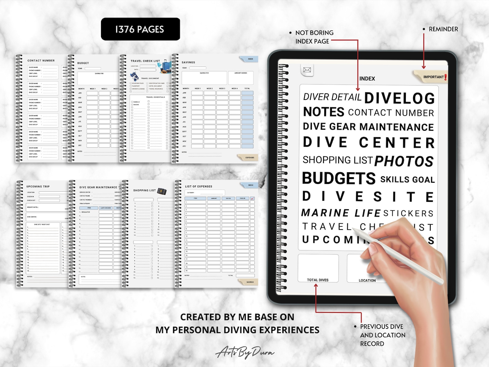 Scuba Diving Log Book Planner, Dive Log Book Hyperlink Pdf, Scuba ...