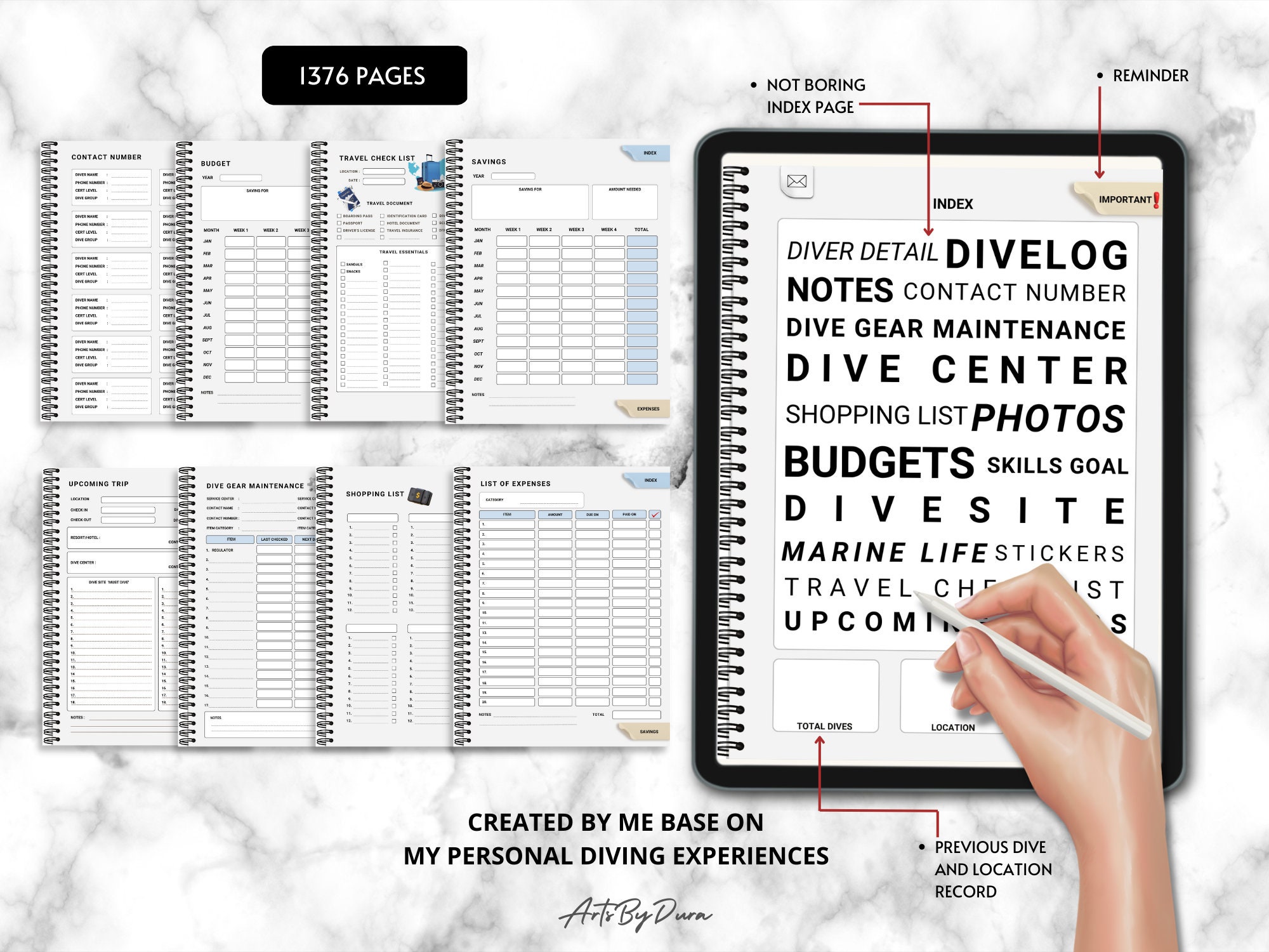 Scuba Diving Log Book Planner, Dive Log Book Hyperlink Pdf, Scuba ...