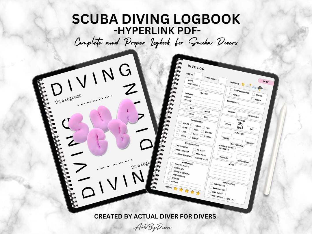 Scuba Diving Log Book Planner, Dive Log Book Hyperlink Pdf, Scuba ...