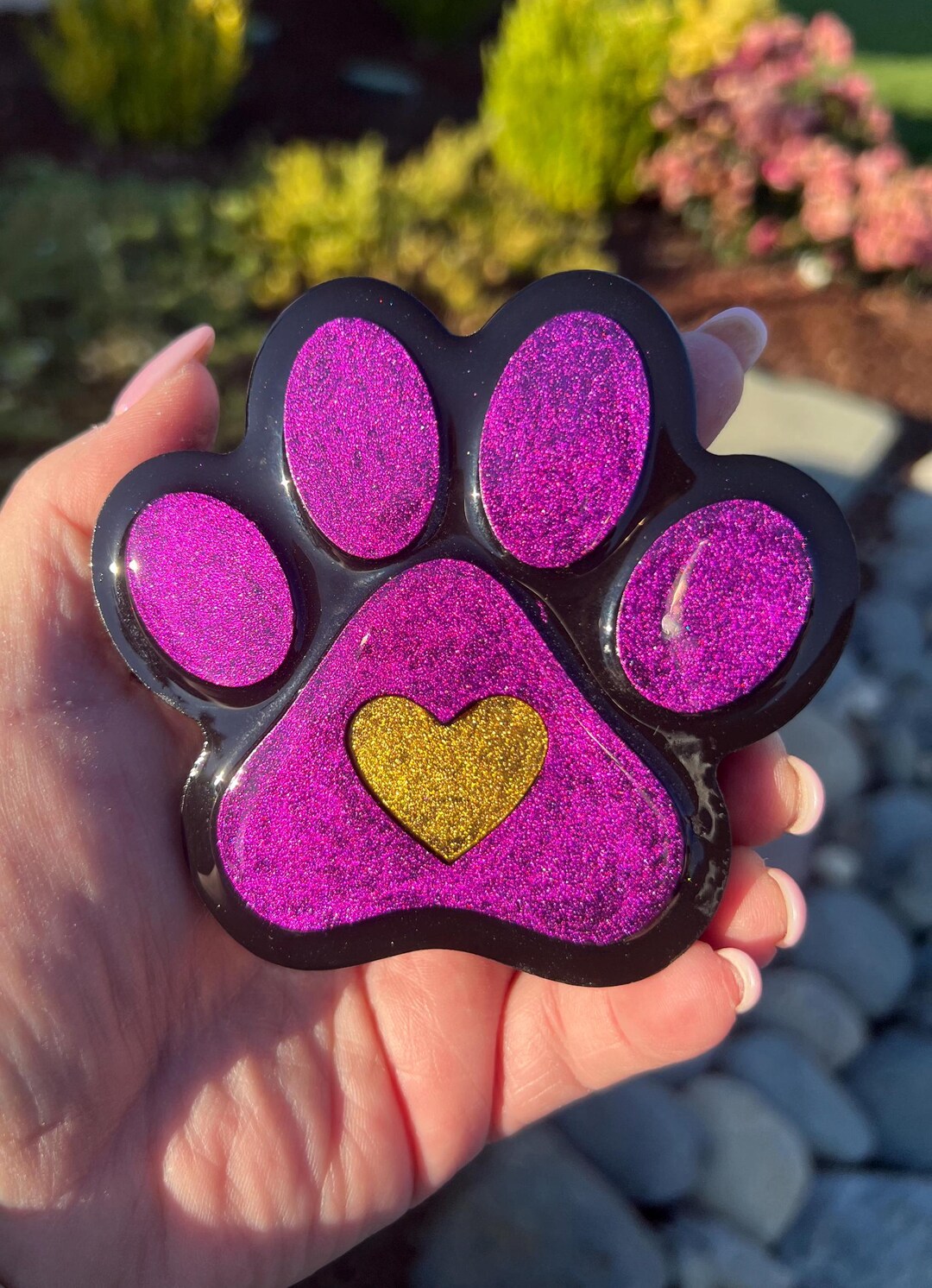 Paw Print Paperweight Knick-knack - so Cute in Vibrant Pink With a Gold ...