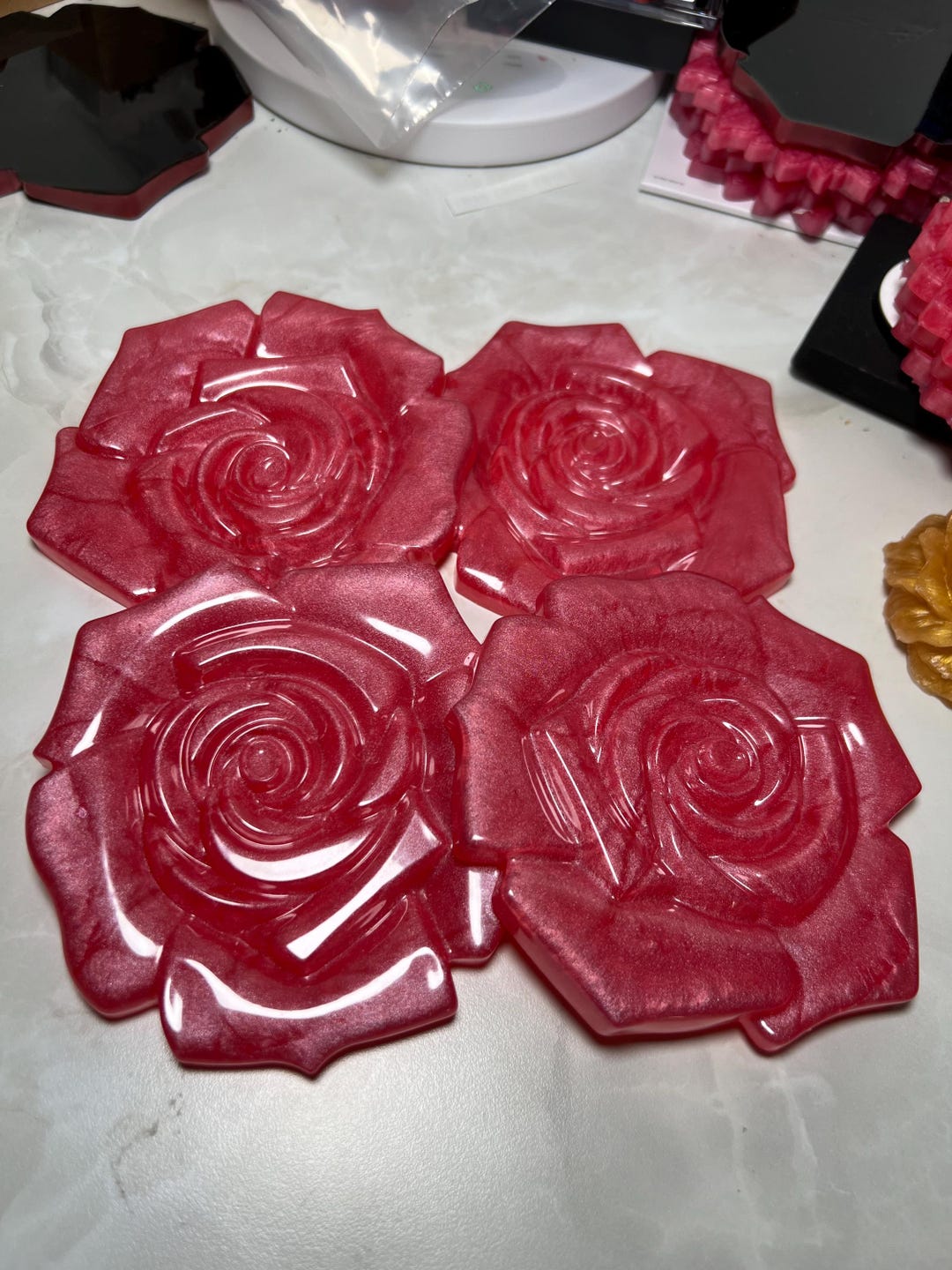 Gorgeous Rose Coasters in a Beautiful Pink Mica! Sold in a Set of 4. - Etsy