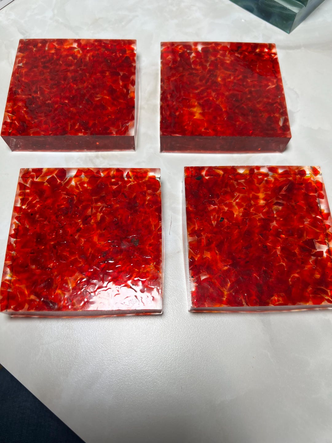 Square Red Glass Coasters Set in Resin. so Pretty! - Etsy