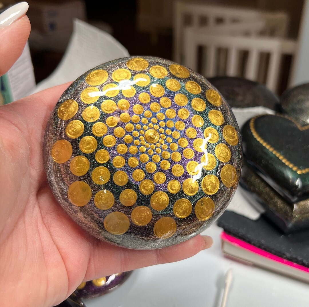Small Paperweight Painted With Colorshift Paints in Hues of Grey, Pink ...