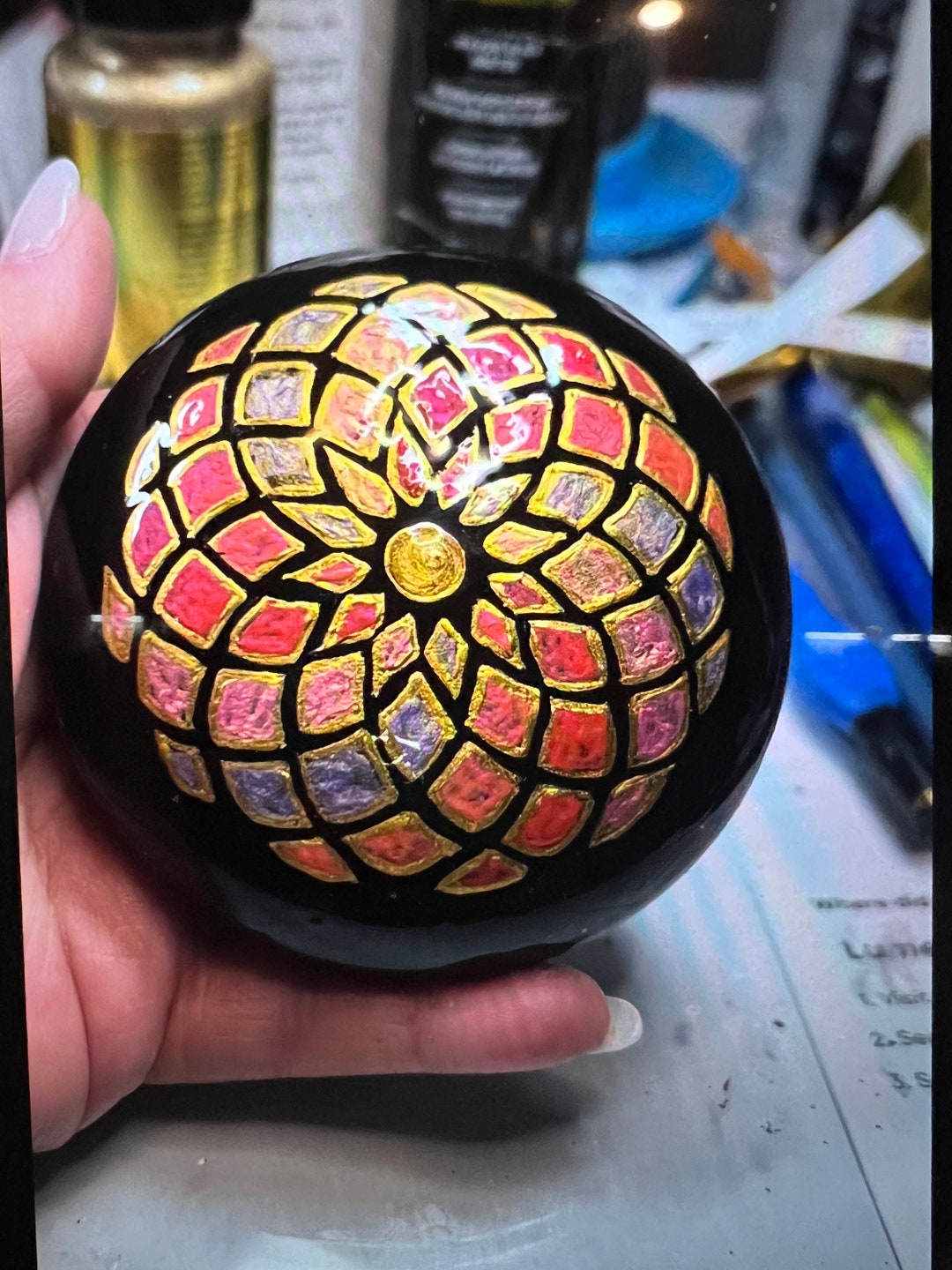 Torus Mandala - Painted to Look Like Stained Glass 3-1/2" Stone - Etsy