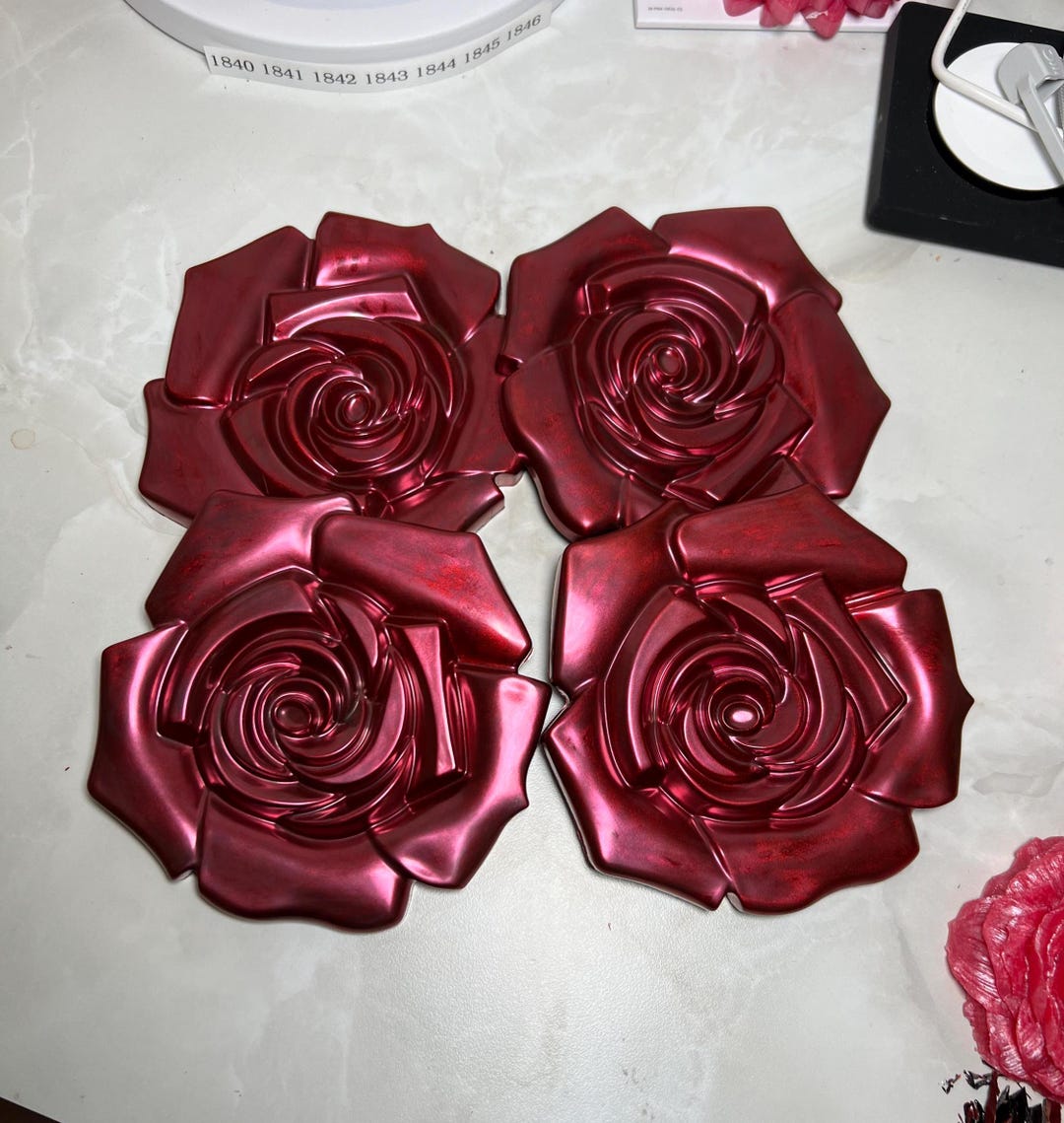 Gorgeous Rose Coasters in a Beautiful Red Mica! Sold in a Set of 4. - Etsy