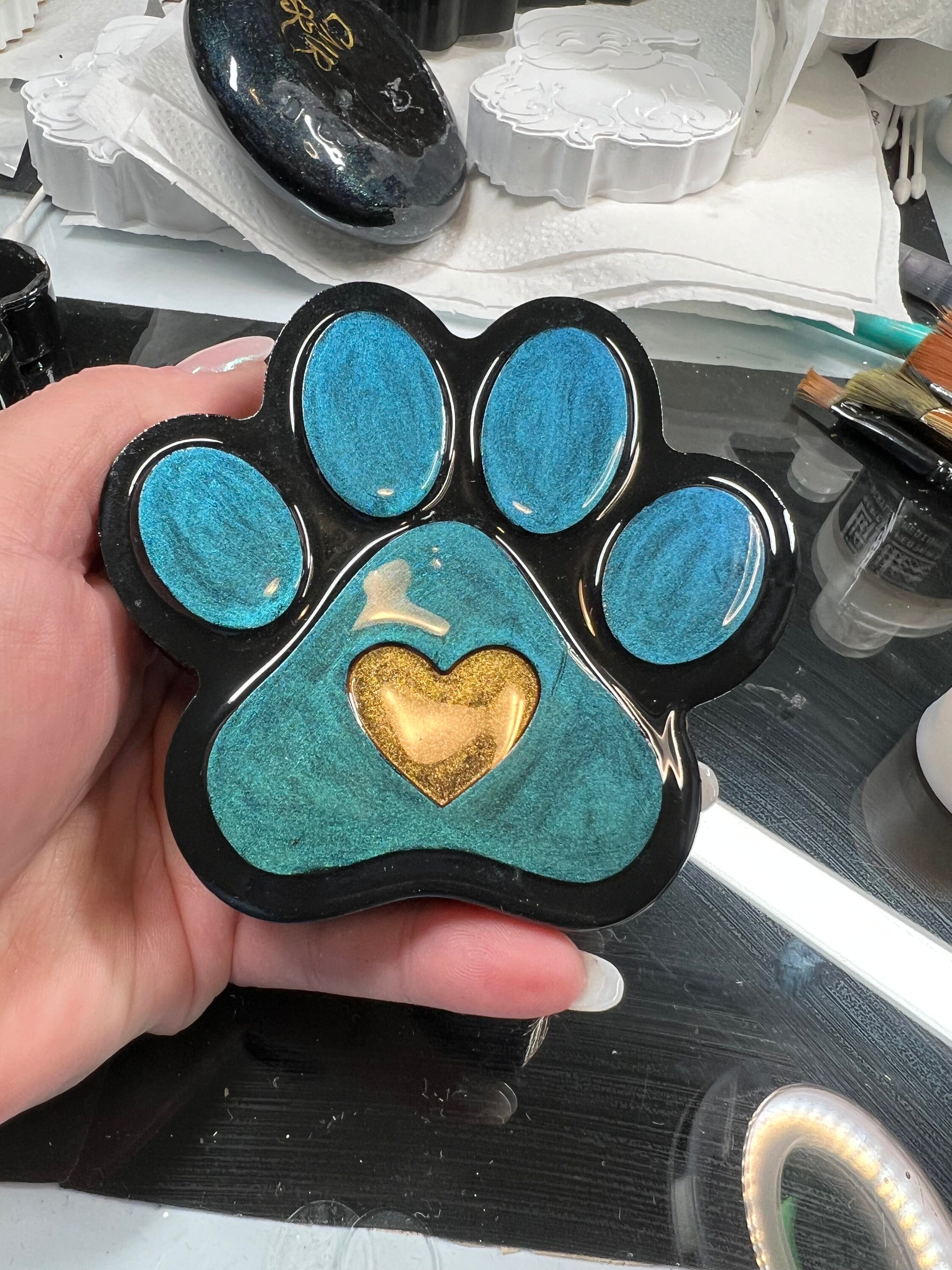 Sparkling Marine Blue Paw Print Stone Knick-knack Stone, Memorial ...