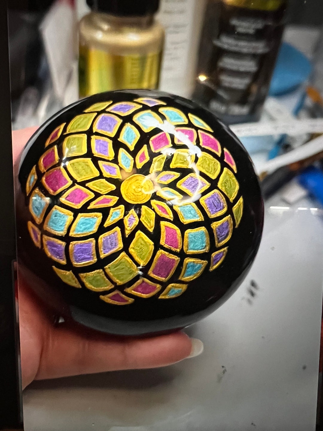 Torus Mandala - Painted to Look Like Stained Glass 3-1/2" Stone - Etsy