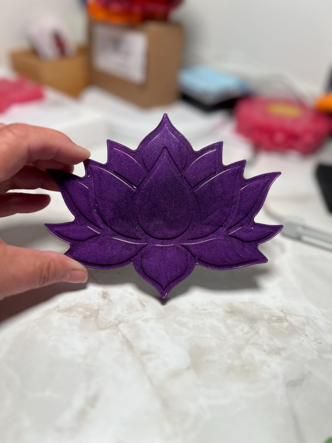Lotus Flower in Purple Mica Powder Colored Resin, Ring Holder or Small ...