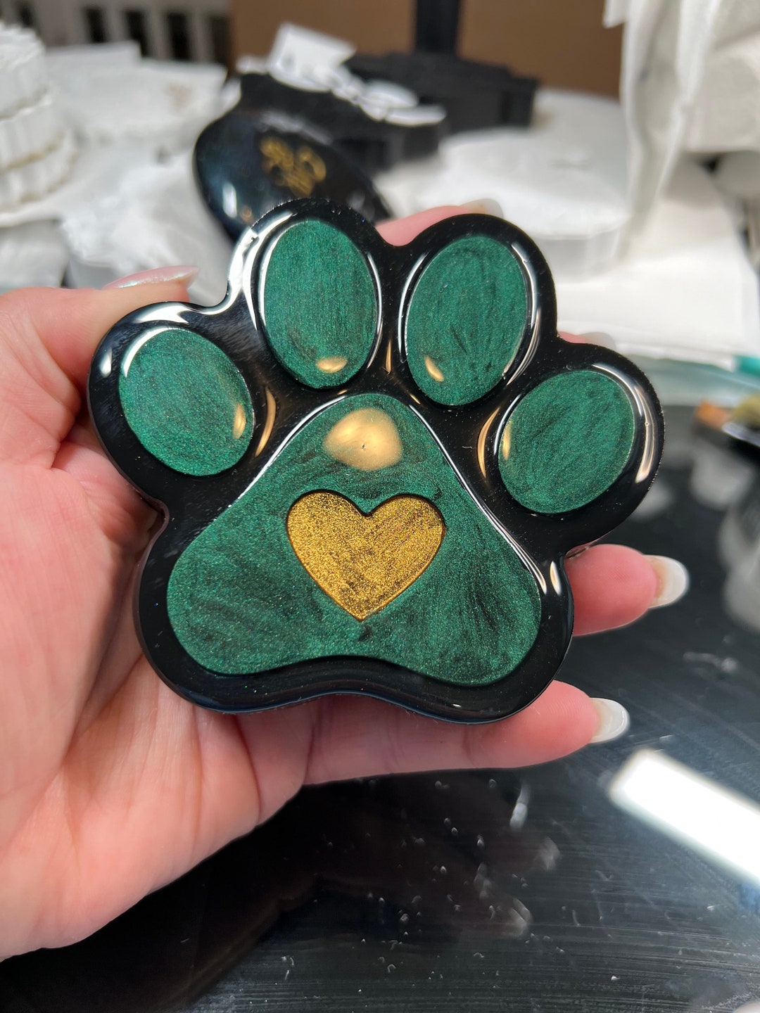 Bright Green Paw Print Stone Knick-knack Stone, Memorial, Special Dog ...