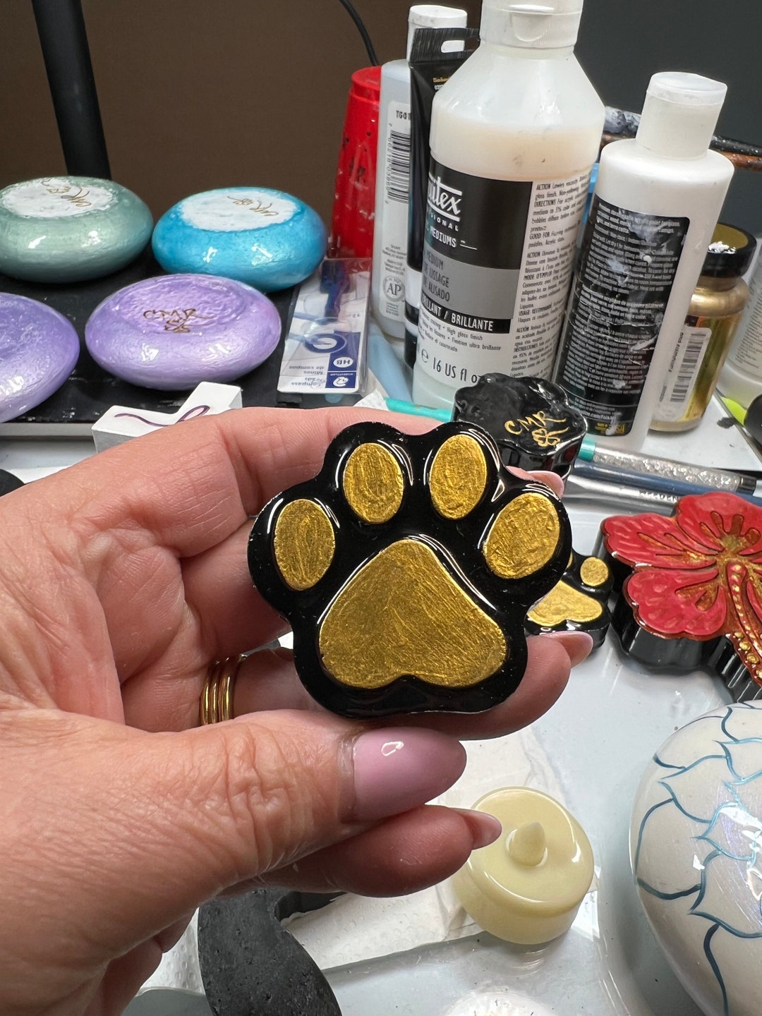 Small Black and Gold Paw Print Paperweight Knick-knack - Etsy