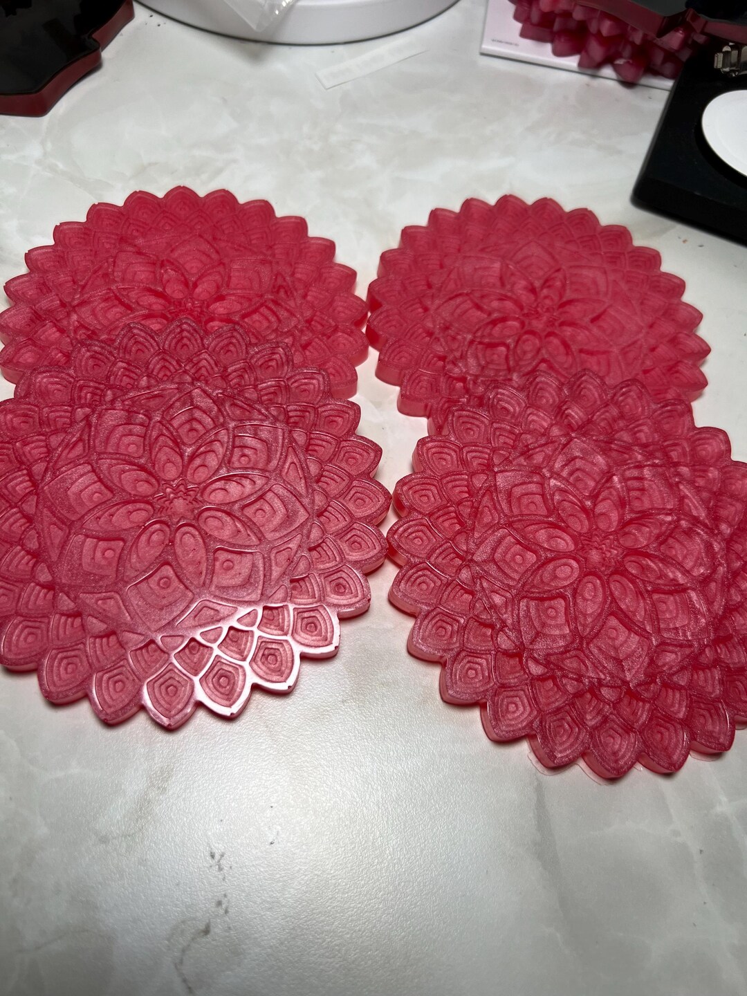 Mandala Coasters in a Beautiful, Glistening Pink Mica! Sold in a Set of ...