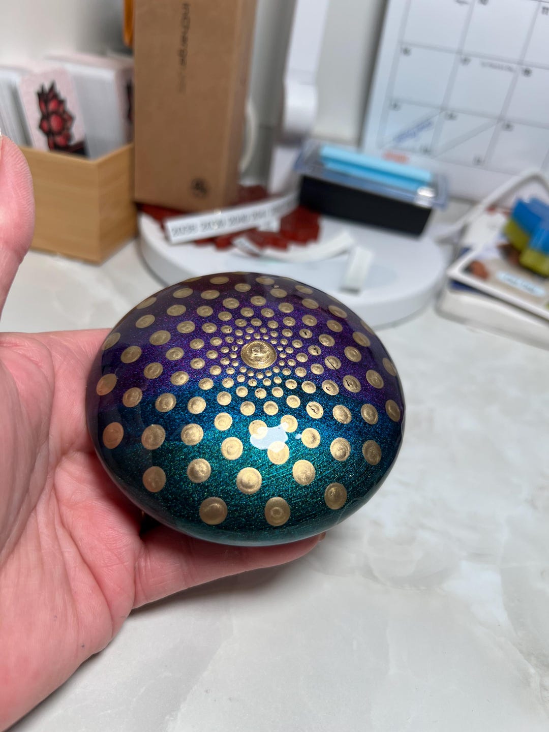 Round, Small Paperweight, Painted With Mica Watercolors in a Sacred ...