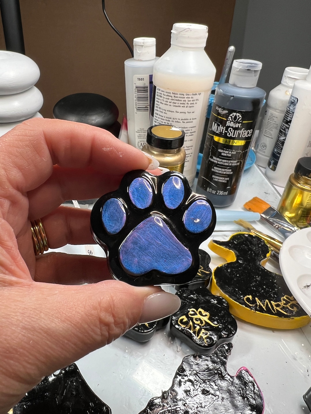 Paw Print Paperweight Done in Bright Blue so Glossy & Pretty - Etsy