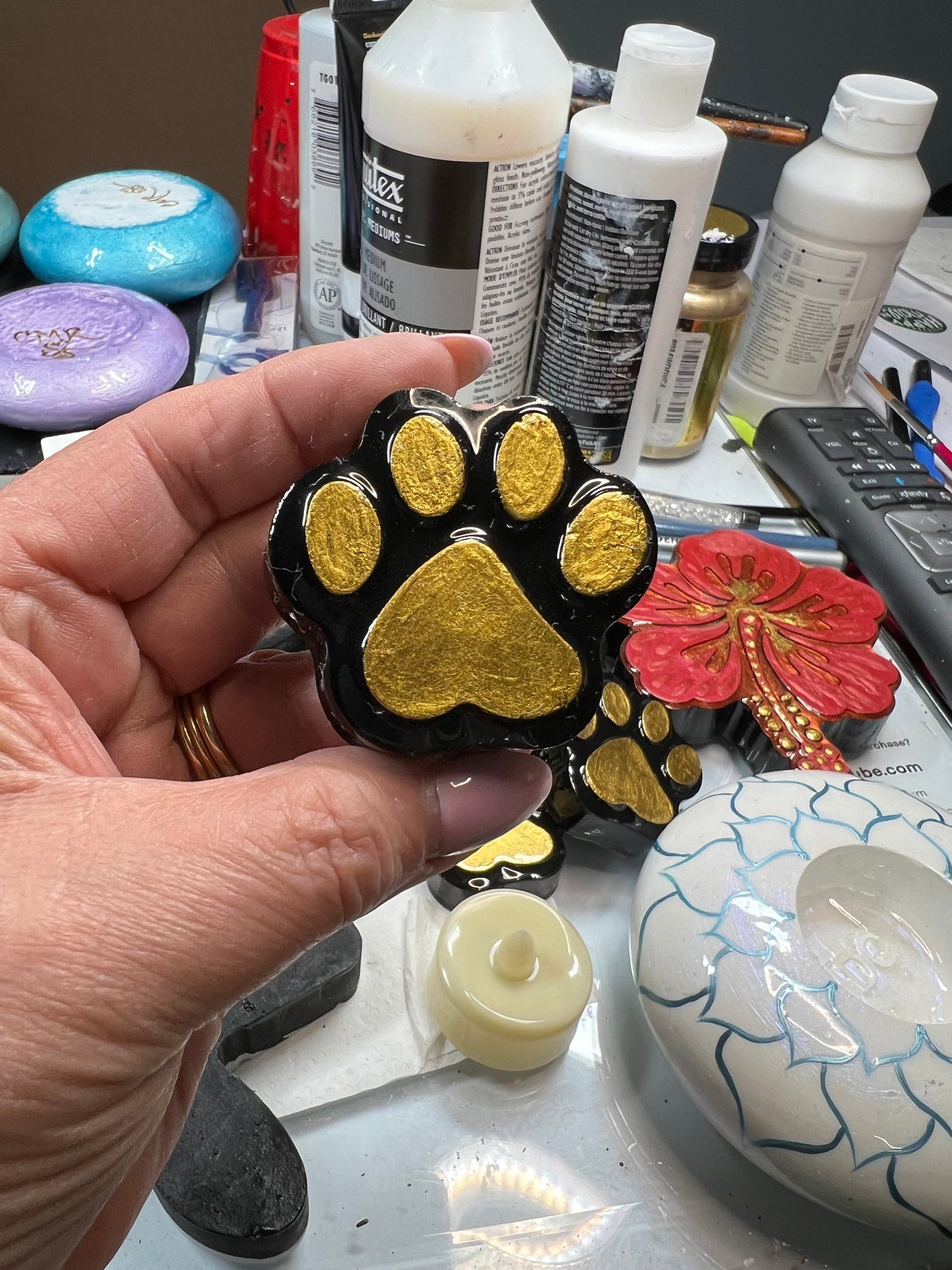 Small Black and Gold Paw Print Paperweight Knick-knack - Etsy