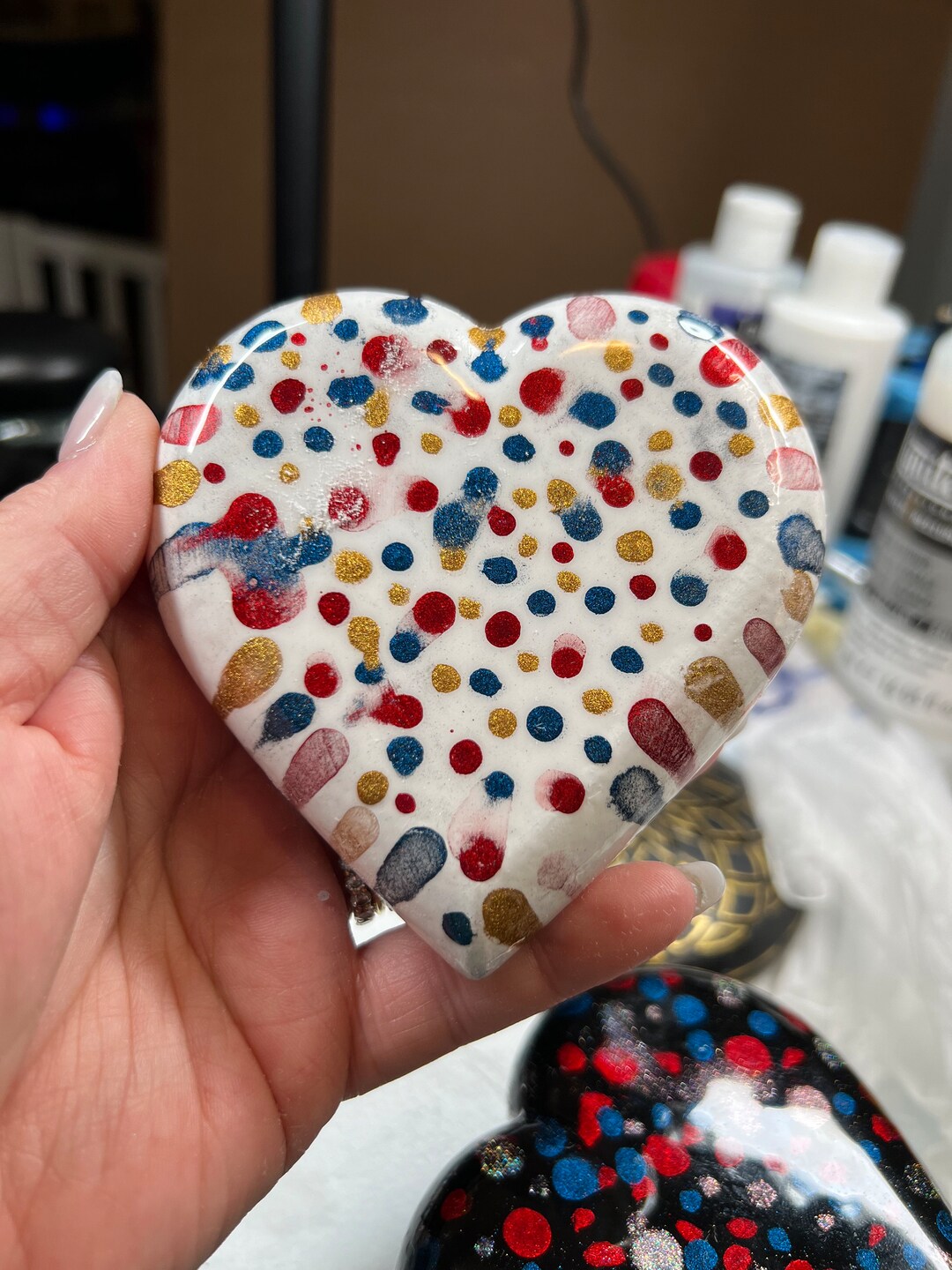 Heart-shaped Paperweight in Acadian Colors of Red, Blue and Gold on ...