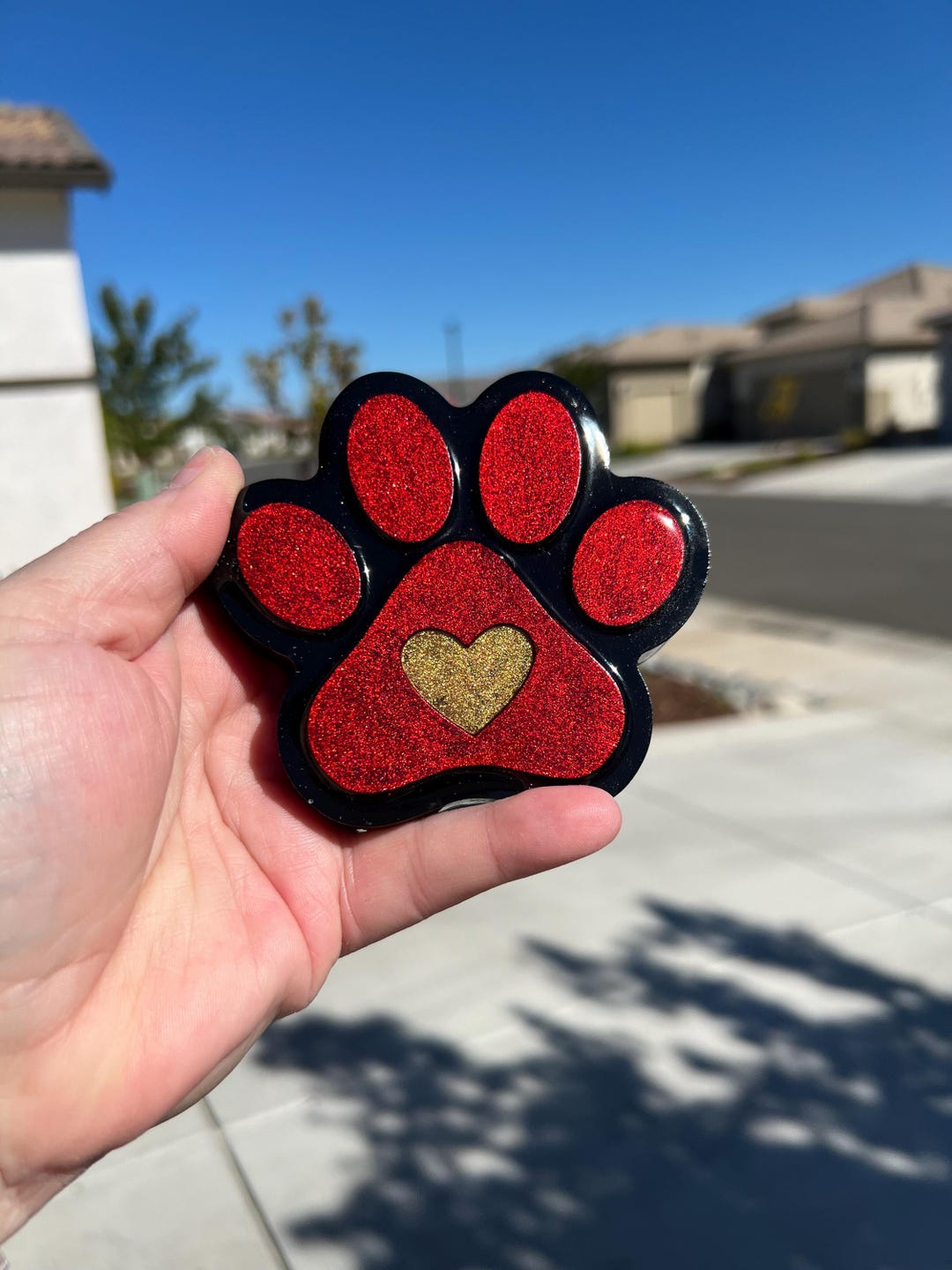 Red Paw Print With a Heart of Gold Paperweight Knick-knack Collectible ...
