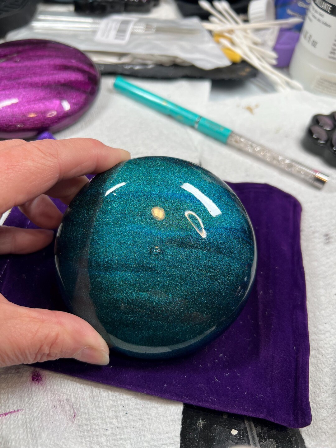 Small Paperweight Painted With Blue and Soft Green Mica Watercolors - Etsy