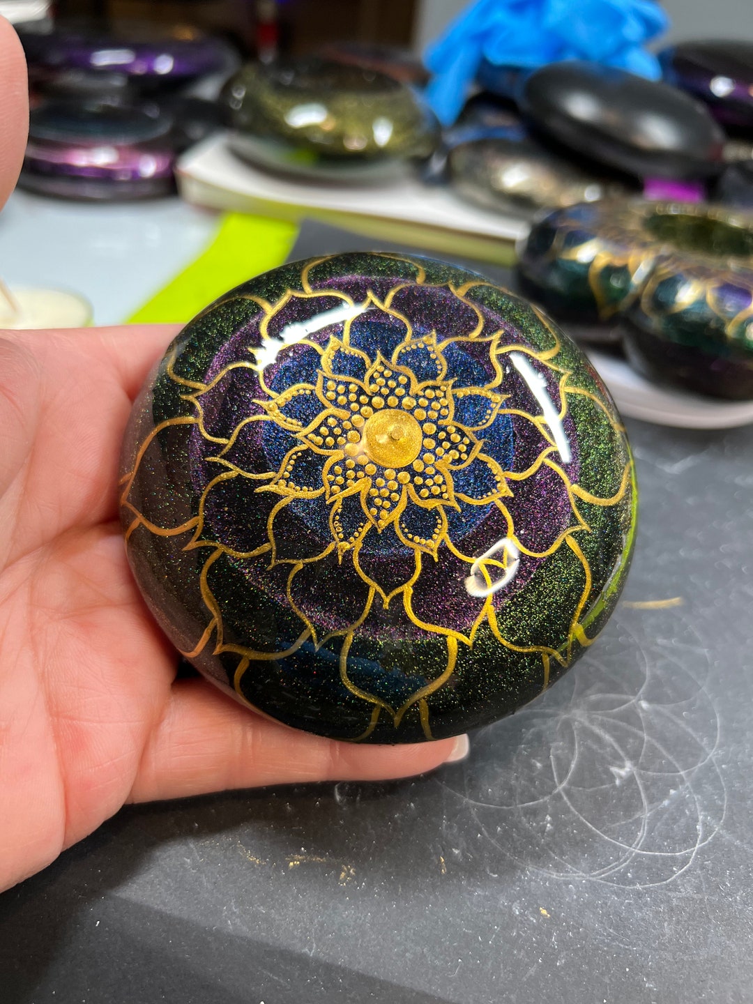 Round Paperweight Stone, Gold Mandala - Etsy