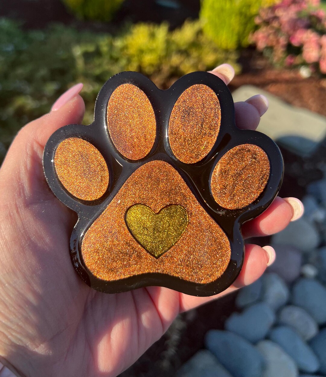 Paw Print Paperweight Knick-knack - so Cute in Orange Crush With a Gold ...