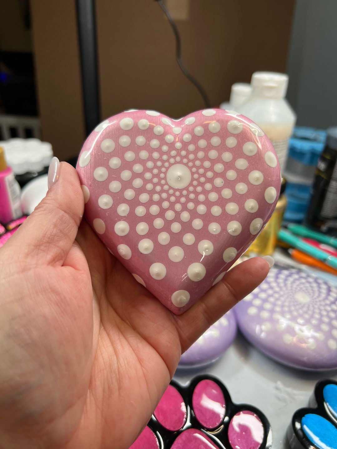 Sparkling Pale Pink Paperweight, Dotted With Platinum Brilliant White ...