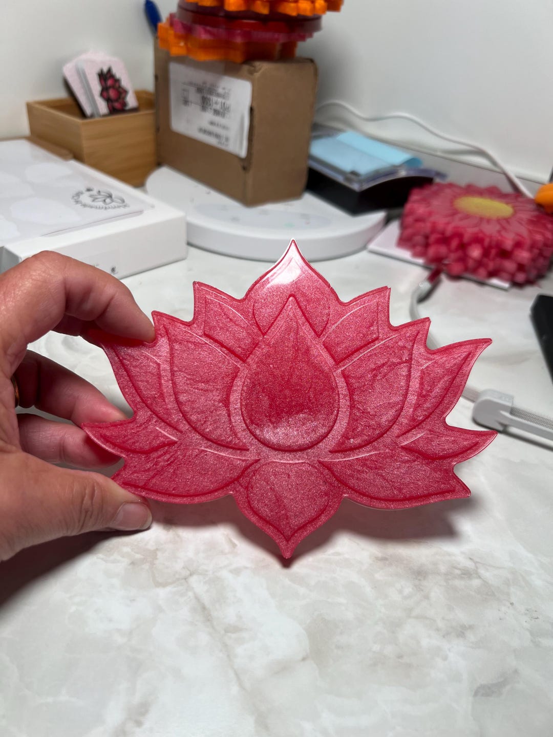 Lotus Flower Made With Pink Mica Powder in Resin, Ring Holder or Small ...
