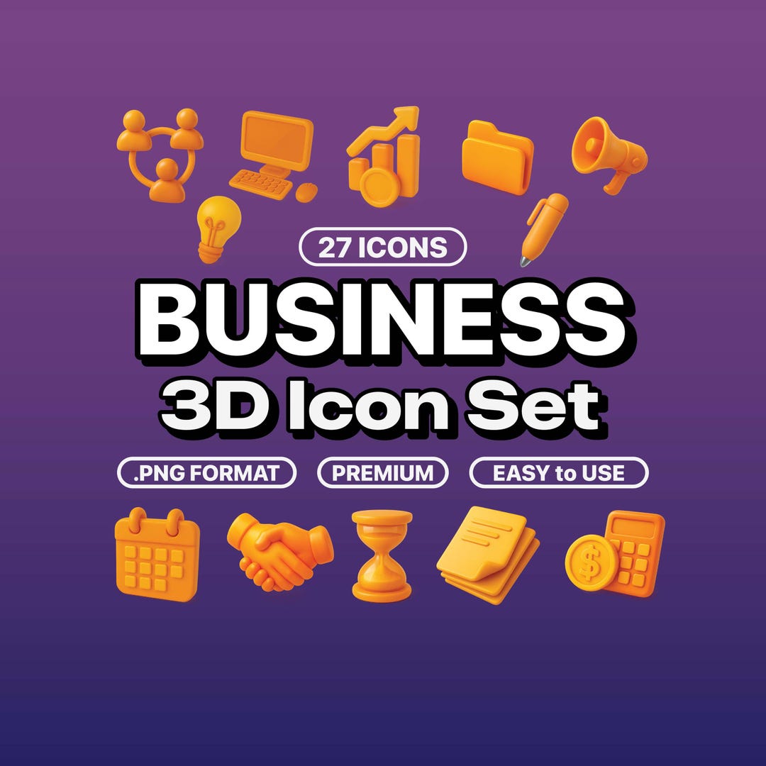 Business Orange Color 3D Icon Pack for Sticker & Design: 27 PNG Icons ...