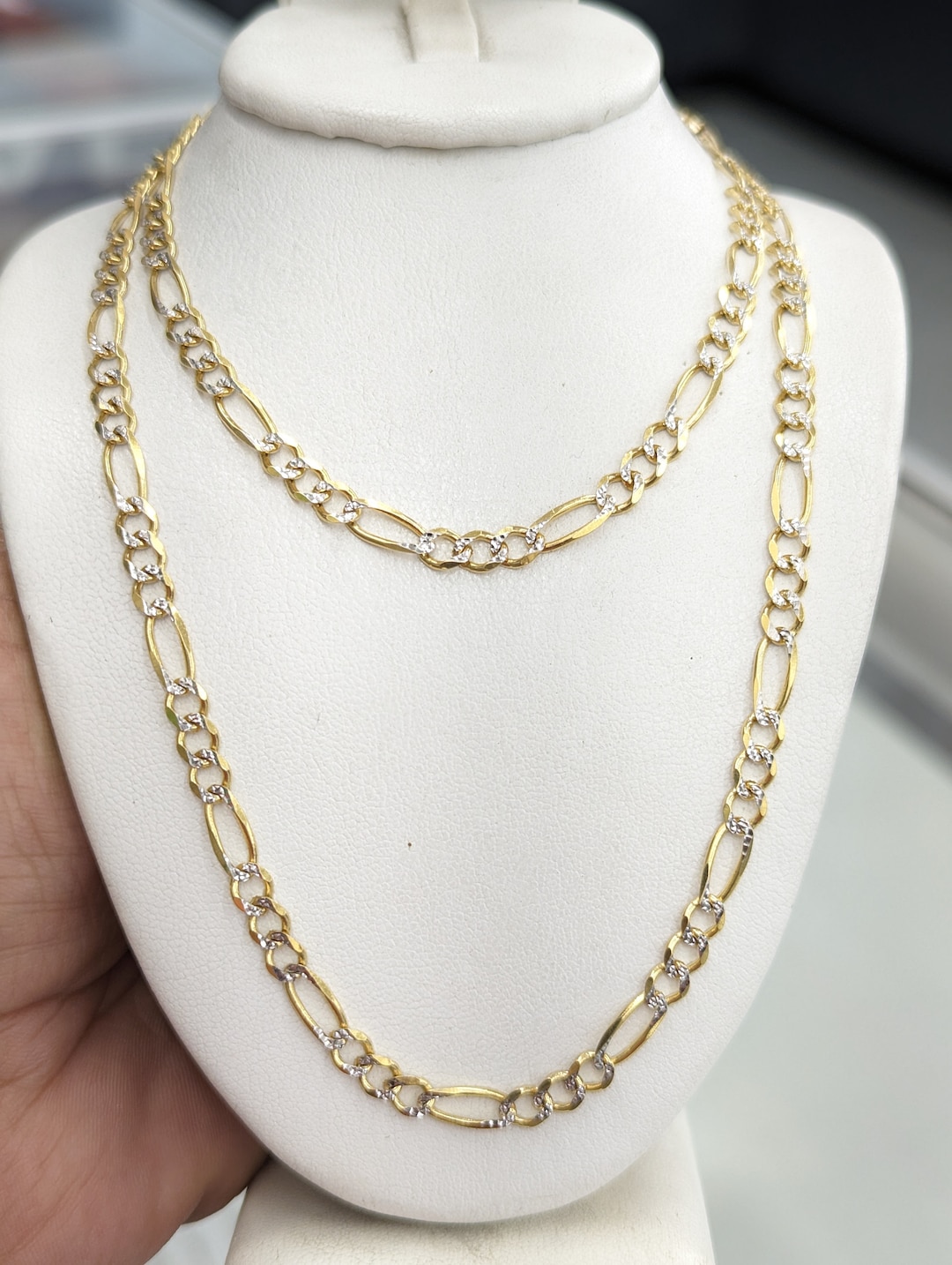 10kt Real Gold Solid Figaro Diamond Cut Chain 4.4 Mm - Etsy