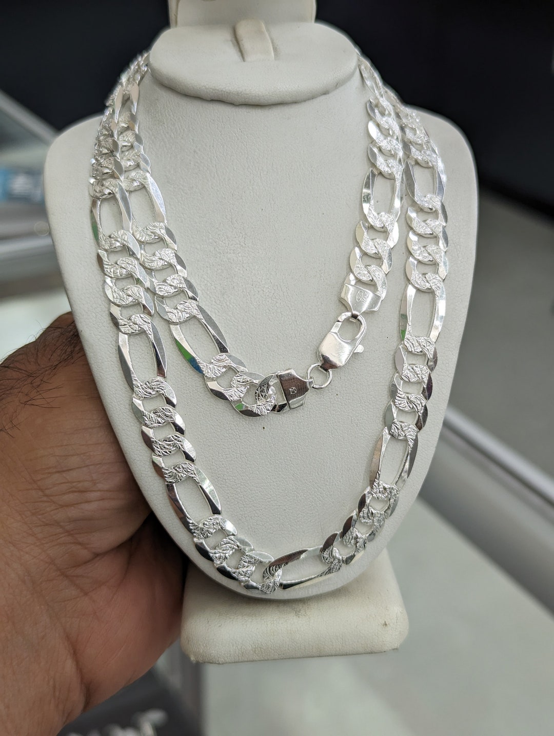 925 Sterling Silver Figaro Diamond Cut Chain 10 Mm - Etsy