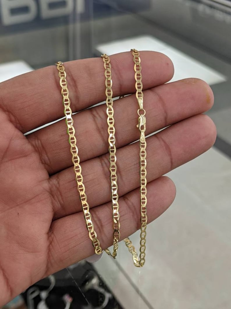 14kt Real Solid Gold Mariner Style Chain 3mm - Etsy