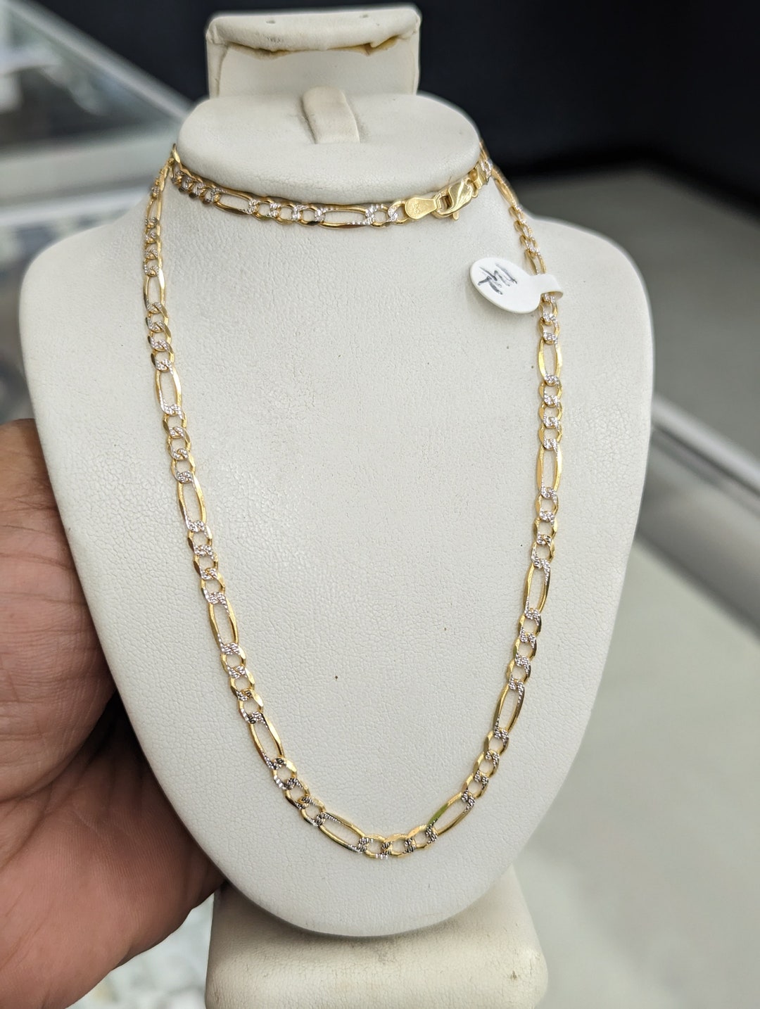 14kt Real Gold Solid Figaro Diamond Cut Chain 3.7 Mm - Etsy