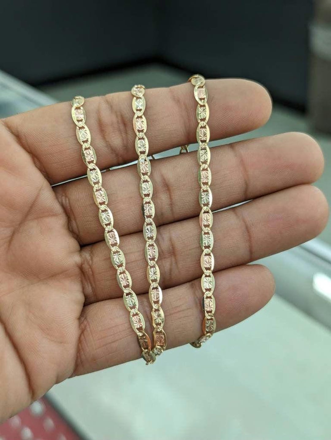 10kt Real Solid Gold Tricolor Valentino Chain 4mm - Etsy
