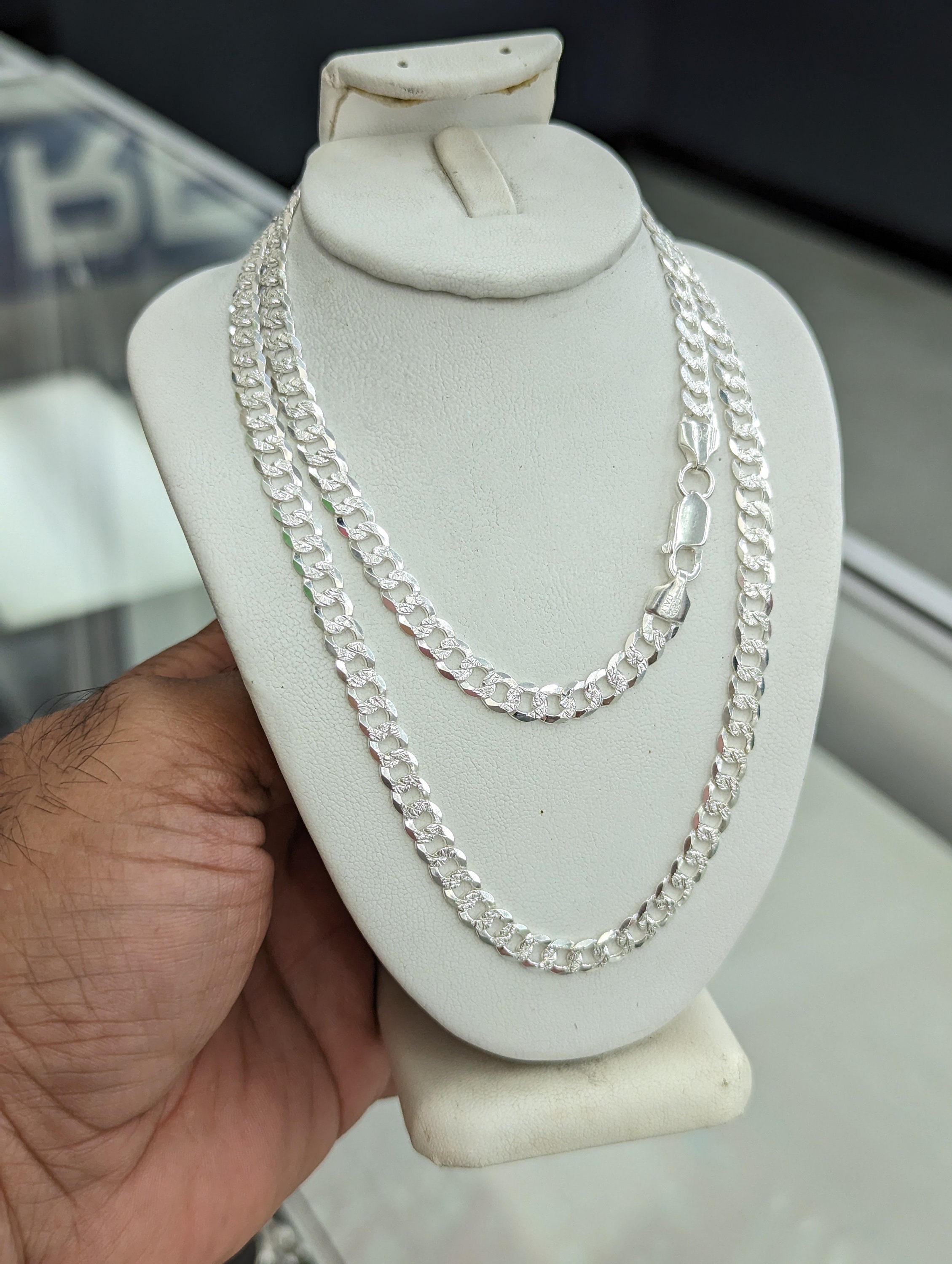 925 Sterling Silver Cuban Diamond Cut Chain 5.5mm - Etsy