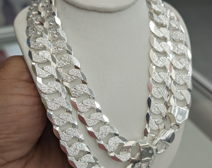 925 Sterling Silver Cuban Diamond Cut Chain 13.8mm - Etsy
