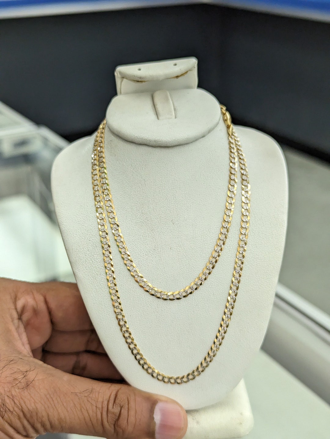 14kt Real Gold Solid Cuban Curb Diamond Cut Chain 3.6mm - Etsy