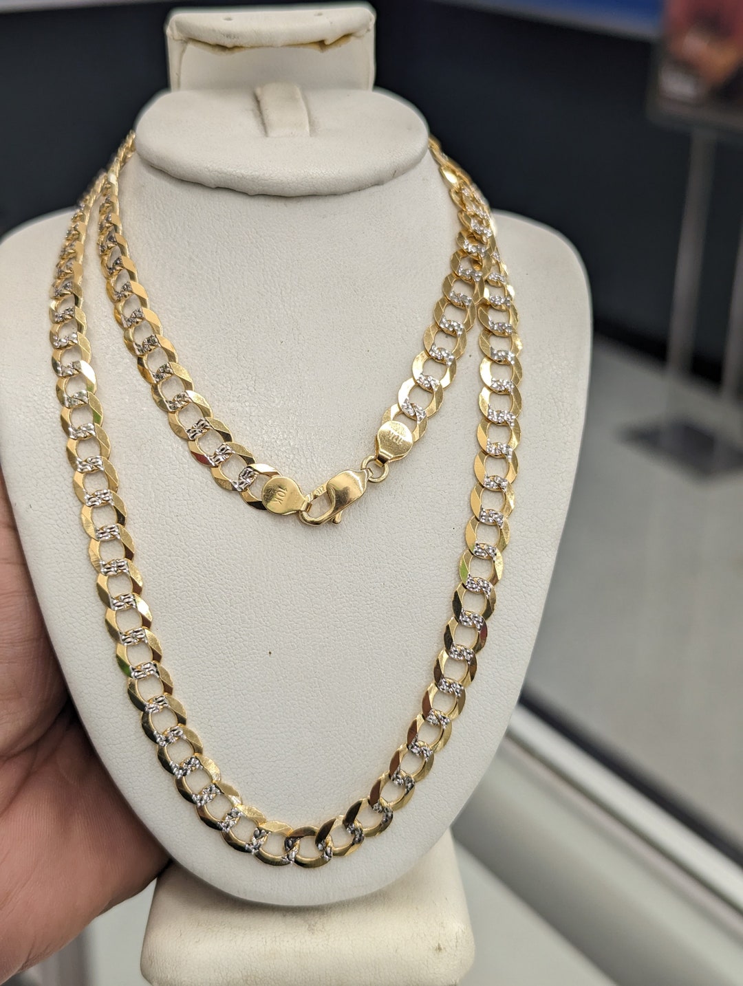 10kt Real Solid Gold Cuban Diamond Cut Chain 6.9mm - Etsy