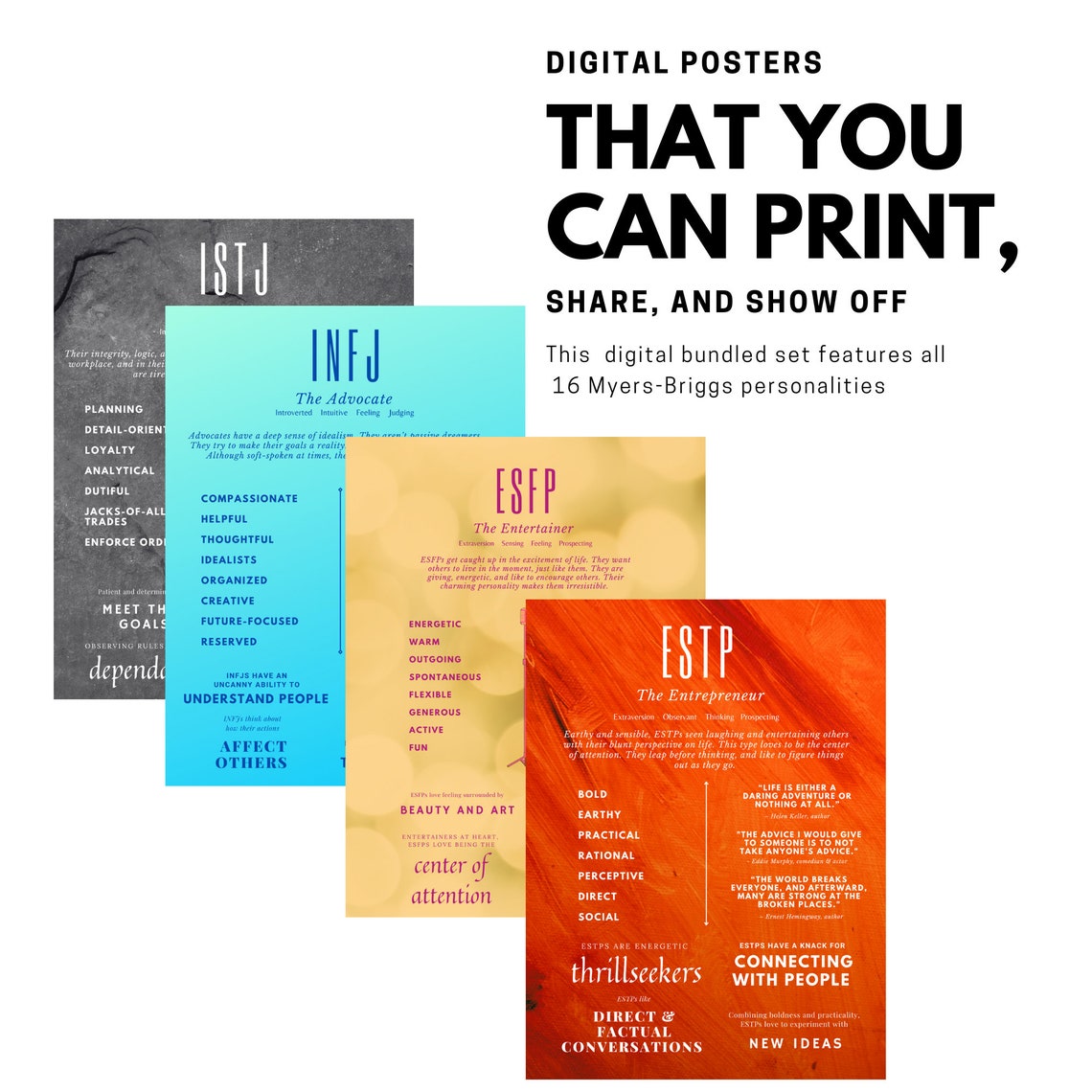 16 MBTI Digital Posters Bundle Set (18x24 Inches) Myers-briggs Artwork ...