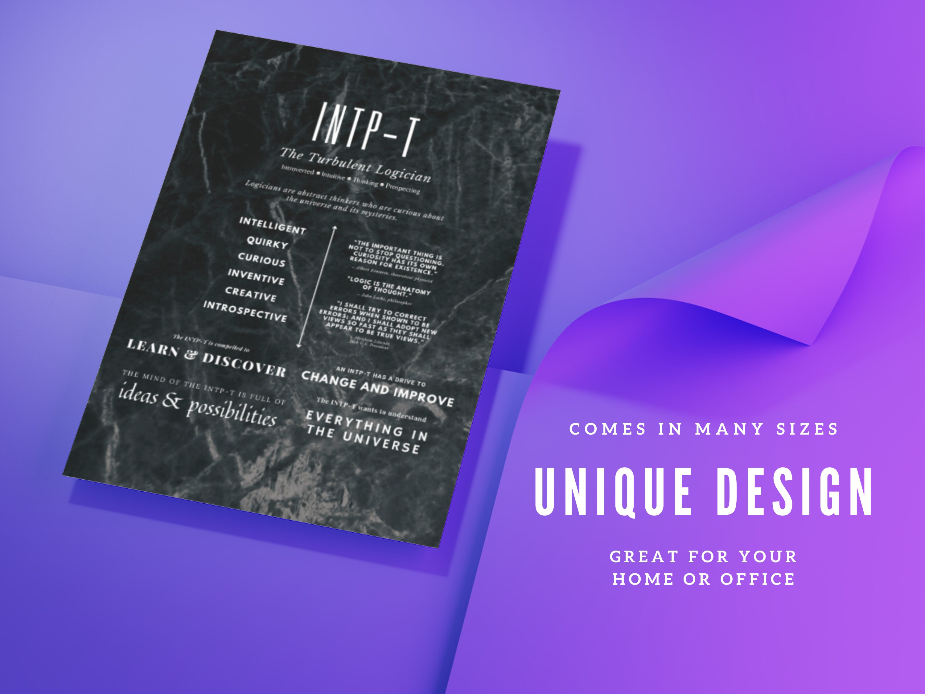 INTP-T Personality Poster, MBTI Wall Art, Myers-briggs Decor in Black - Etsy