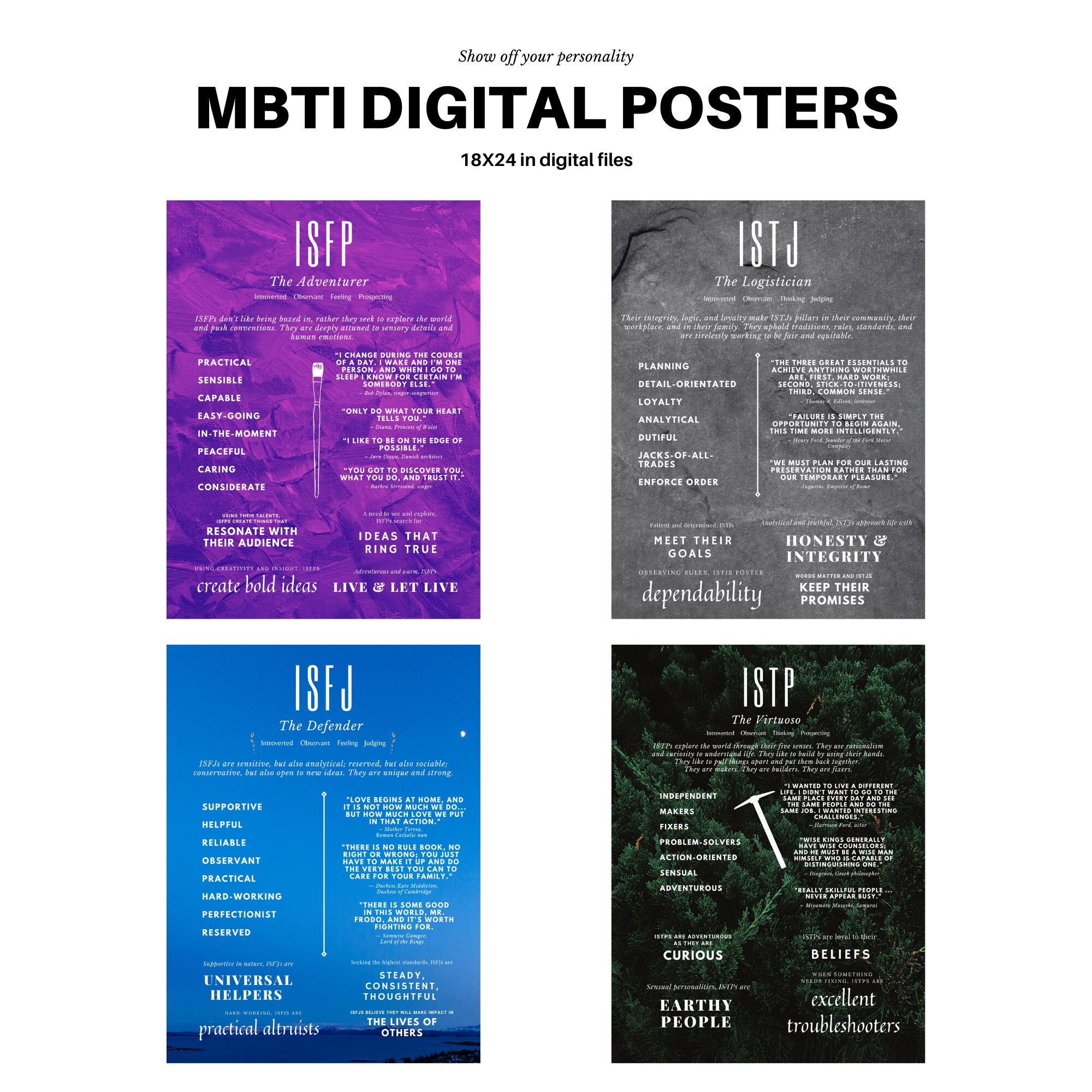 16 MBTI Digital Posters Bundle Set (18x24 Inches) Myers-briggs Artwork ...