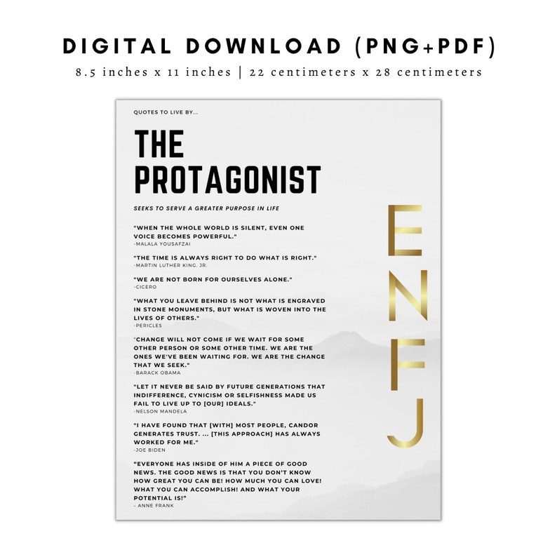 ENFJ Printable Art, Myers Briggs Poster, Digital Download, Instant ...