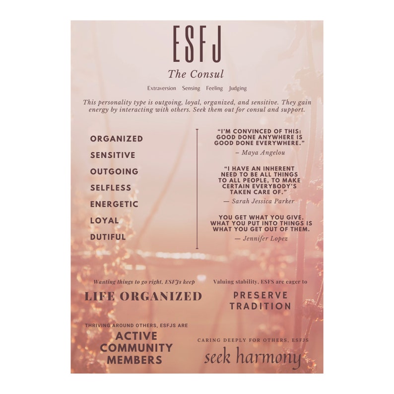 ESFJ Myers-briggs Wall Art MBTI Digital Printable Poster - Etsy