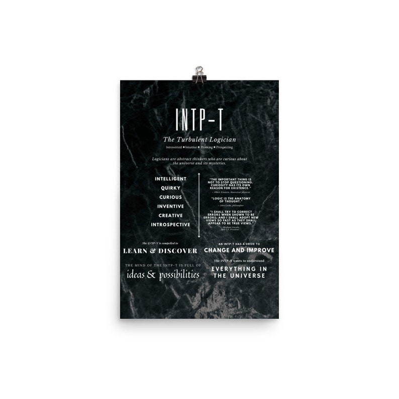 INTP-T Personality Poster, MBTI Wall Art, Myers-briggs Decor in Black ...