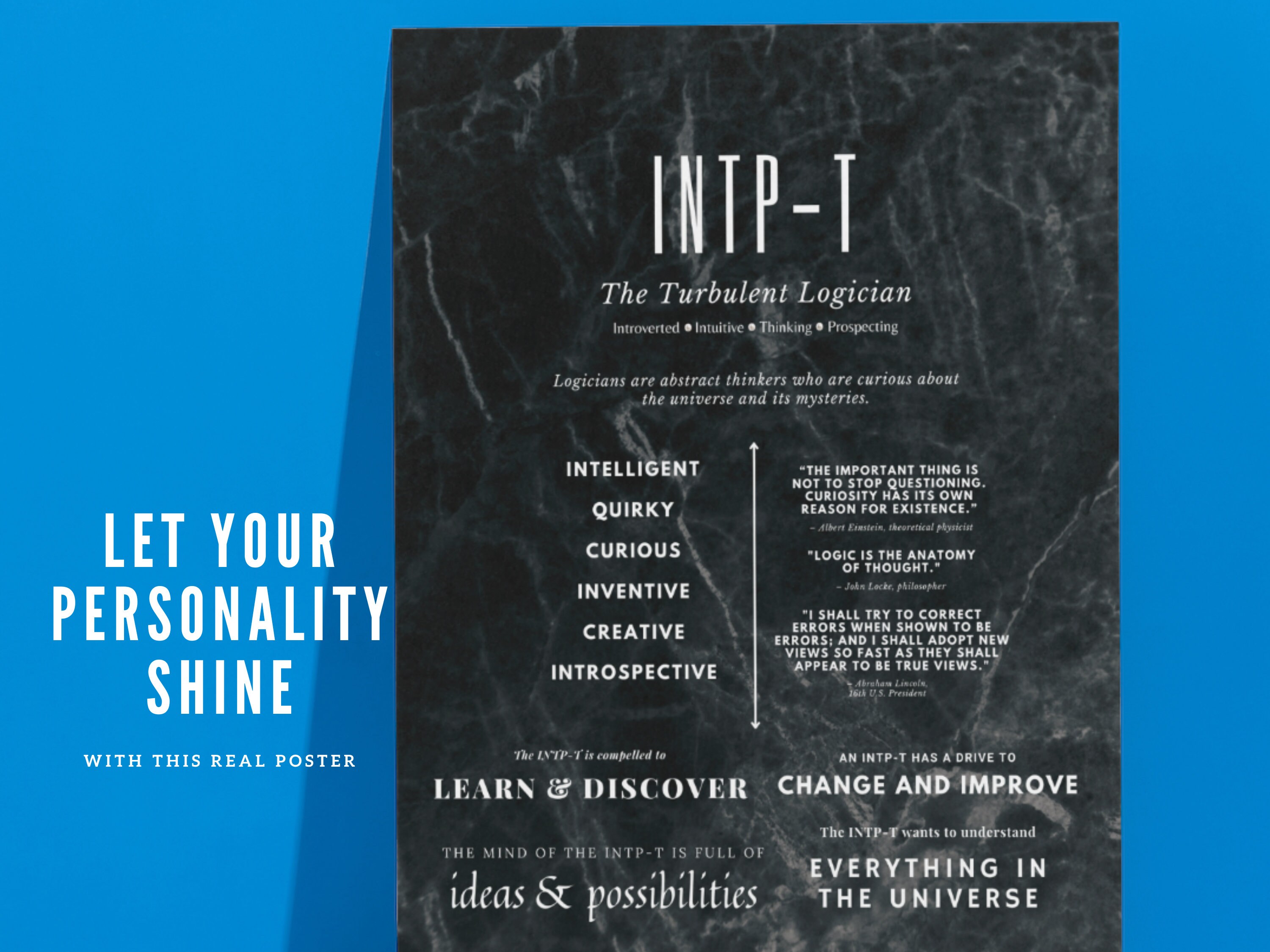 INTP-T Personality Poster, MBTI Wall Art, Myers-briggs Decor in Black ...