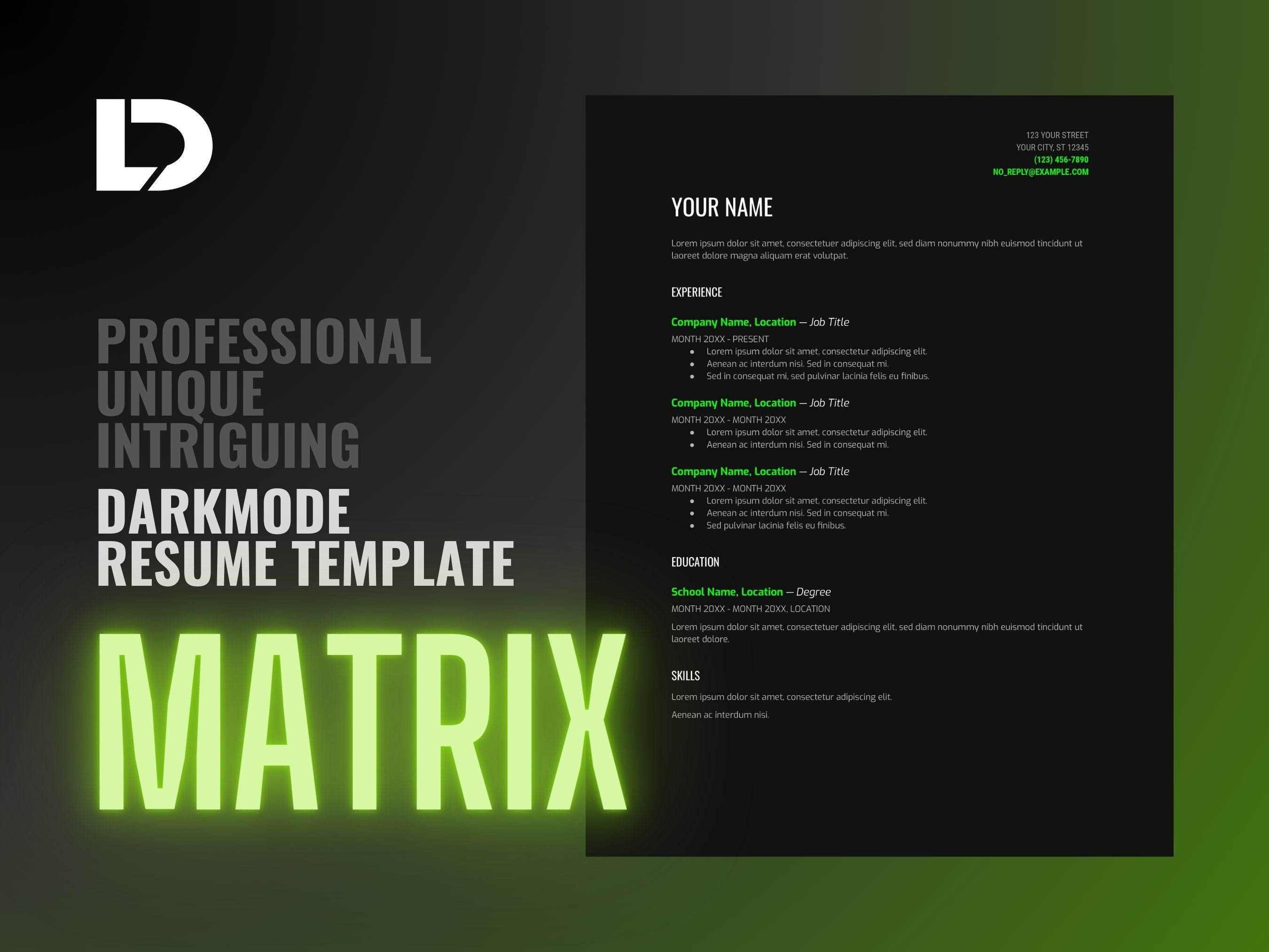 Resume Template matrix - Etsy