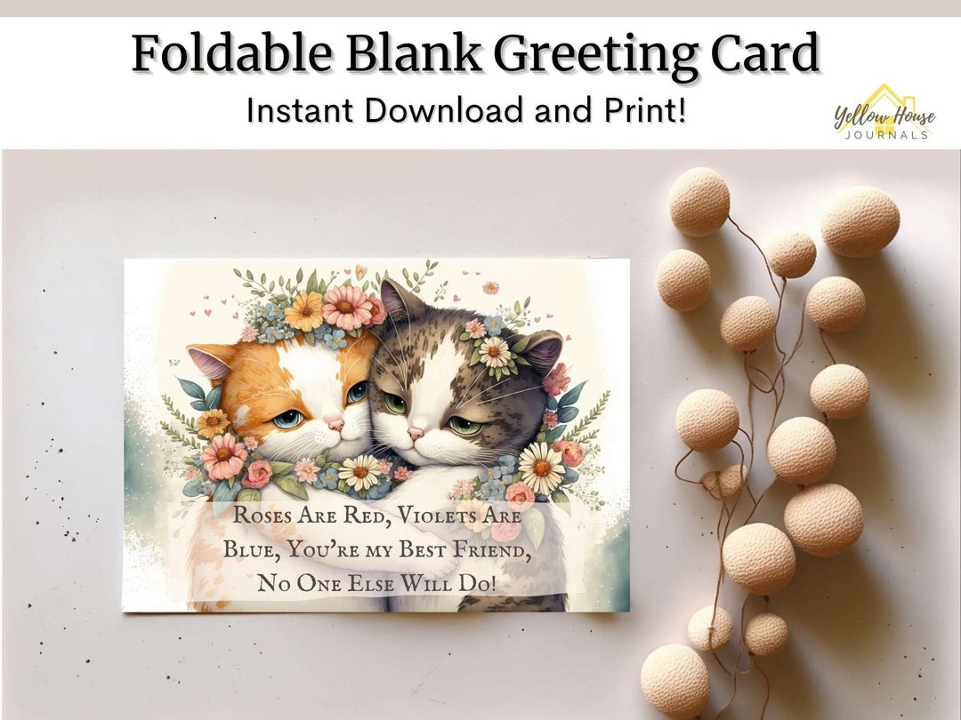 Best Friend Card Galentine's Day Thinking of You Kittens and Flowers ...