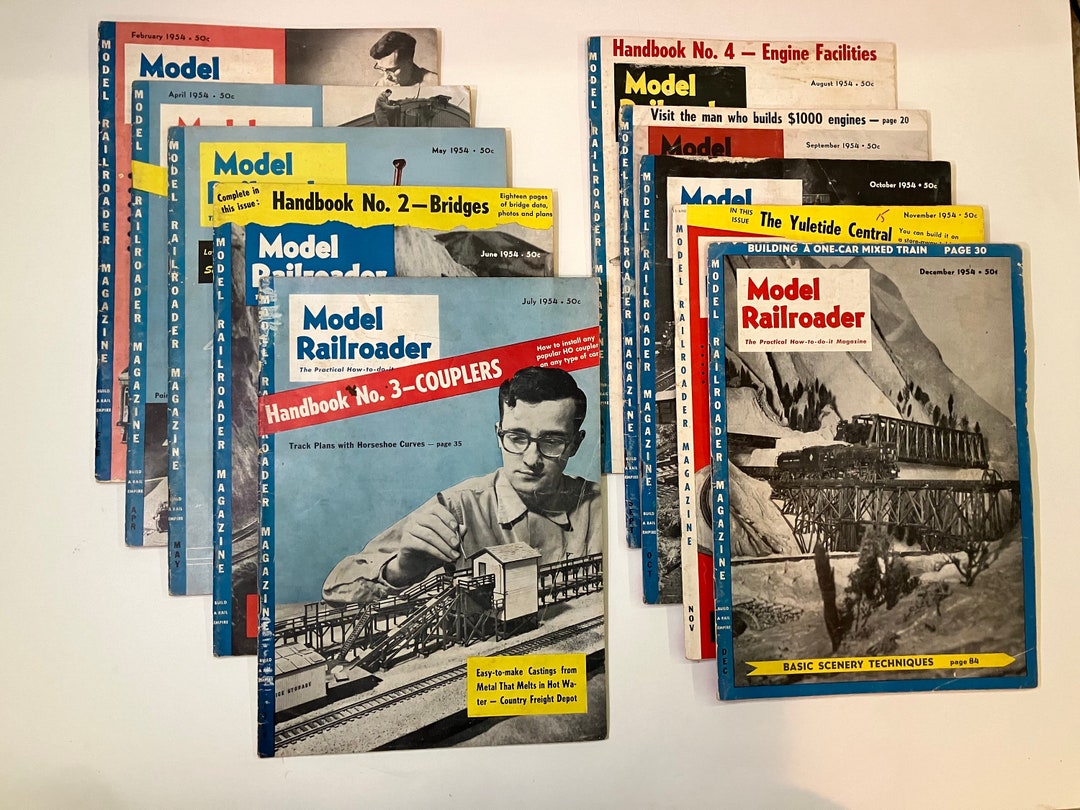 Vintage Lot of 10 Model Railroader Magazines, Nearly Complete Year 1954 ...