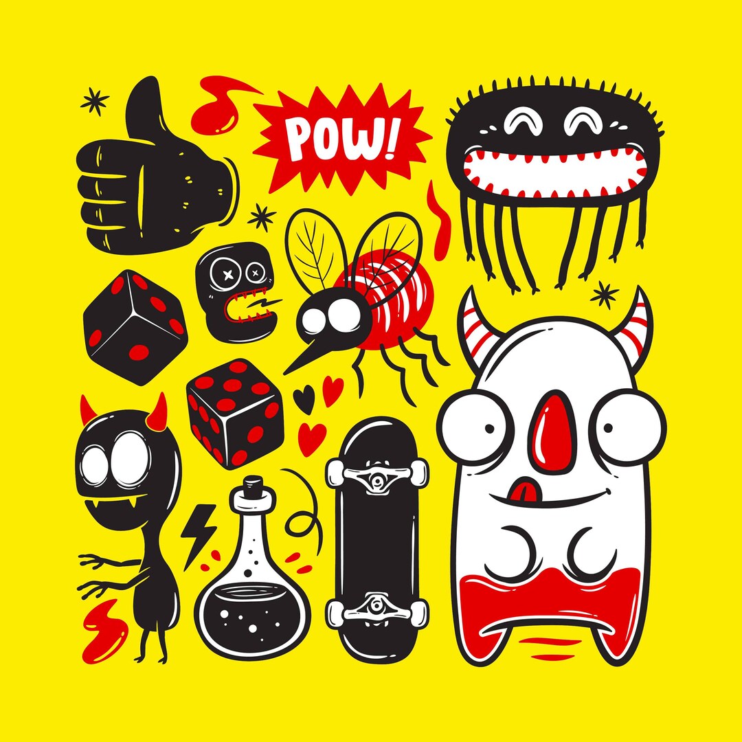 Pow Monster Doodle Characters Bundle Monster Collection - Etsy