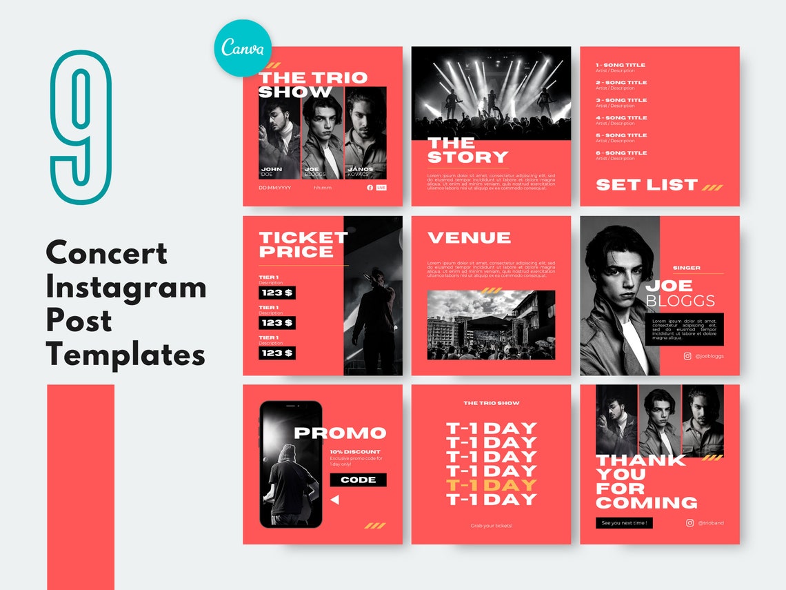 Modern Concert Instagram Post Templates for Canva | Event Organizer ...