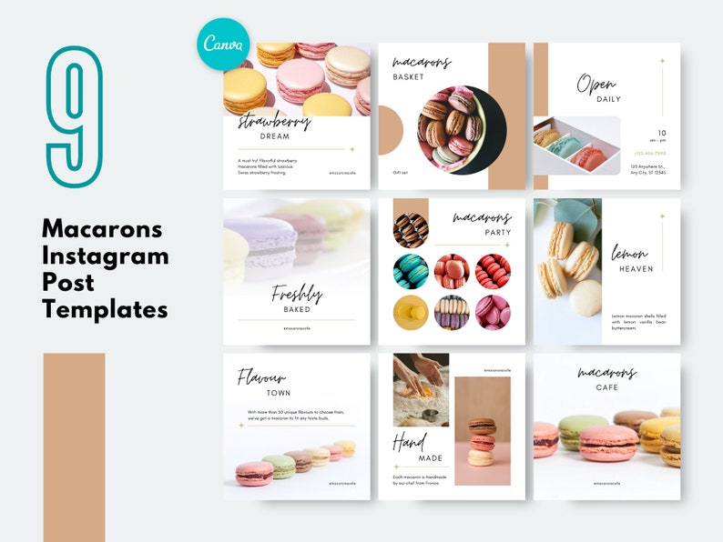 Classy Macarons Instagram Post Templates for Canva | Business Owner ...