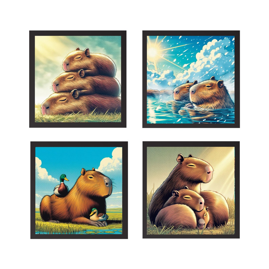 Cute Capybara Cartoon Comics Style Digital Print a Set of 4 - Etsy