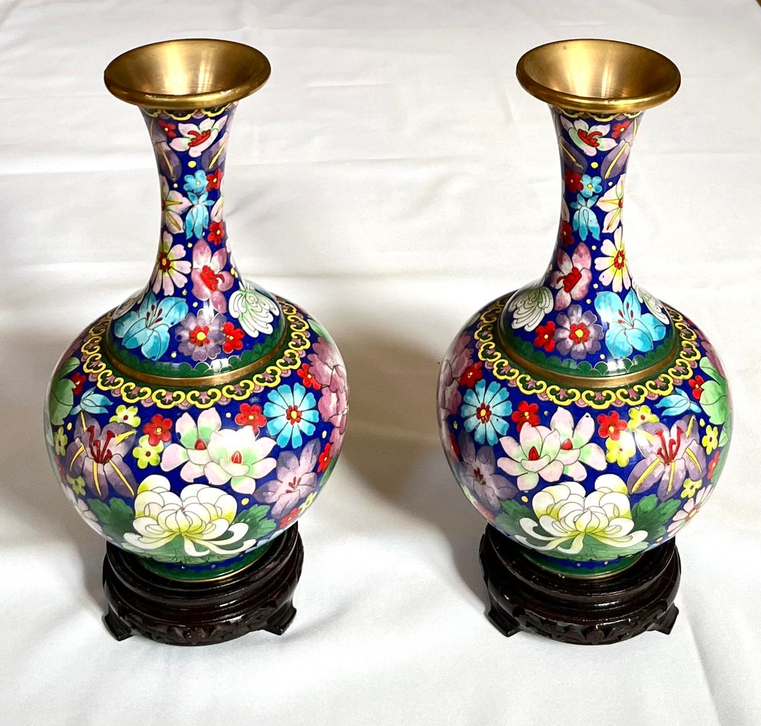 Large Pair of Mid-century Jingfa Cloisonné Vases and Stands - Etsy